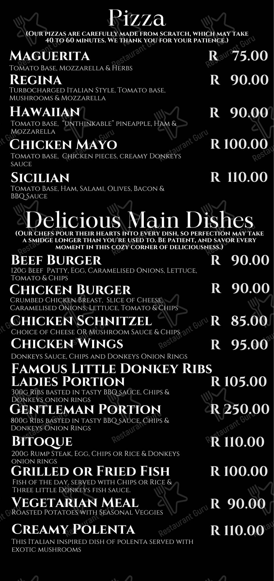 Menu at Three Little Donkeys Restaurant & Coffee Shop, Nelspruit