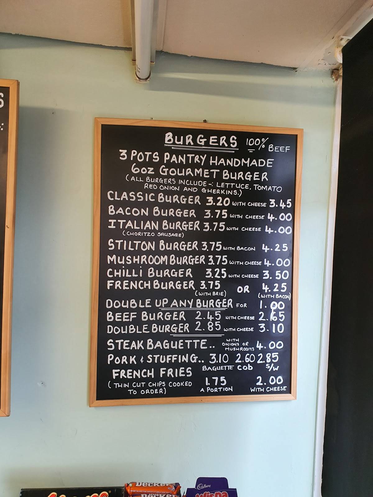 Menu at Three Pots Pantry cafe, Burbage
