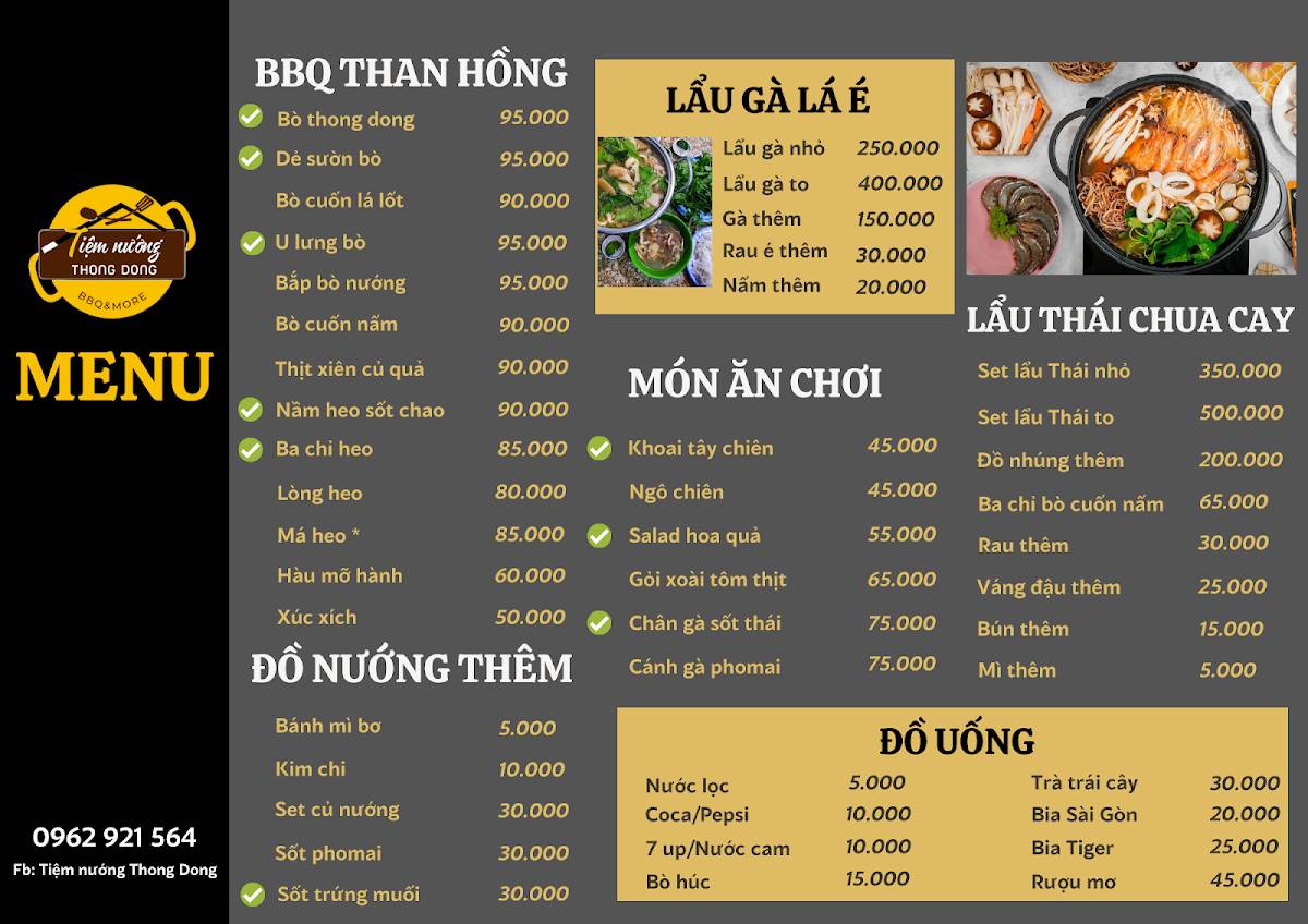 Menu at Tiệm nướng Thong Dong restaurant, Hai Phong