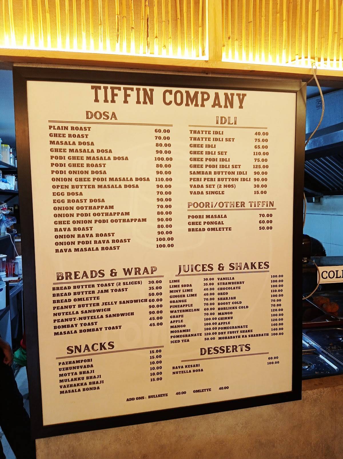 Menu at Tiffin Company - Kumbakonam Degree Coffee, Kochi