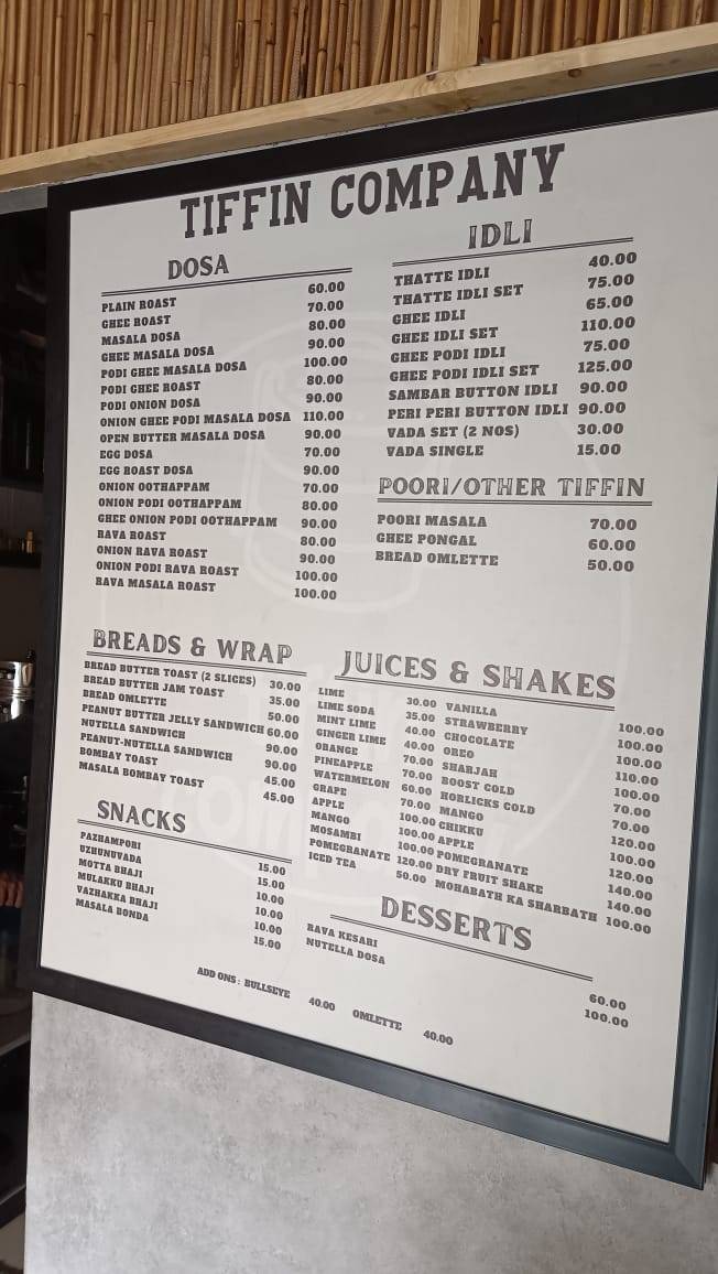 Menu at Tiffin Company - Kumbakonam Degree Coffee, Kochi