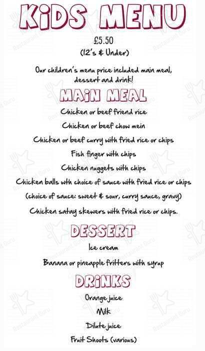Menu at Tiger Lee restaurant, Glasgow
