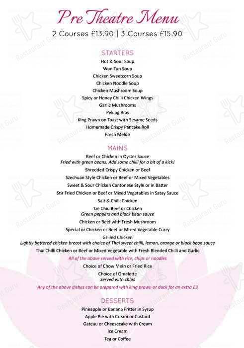 Menu at Tiger Lee restaurant, Glasgow