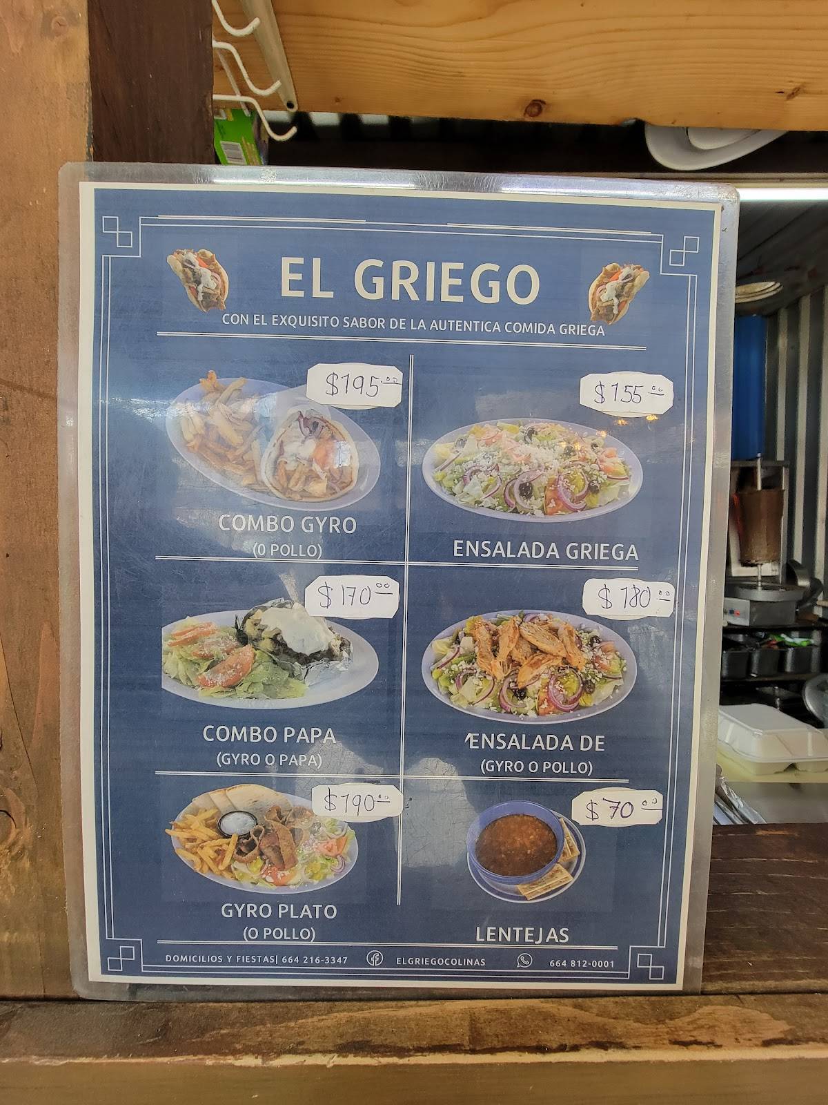 Carta del restaurante El Griego, Tijuana, Av. Río Tijuana 2634