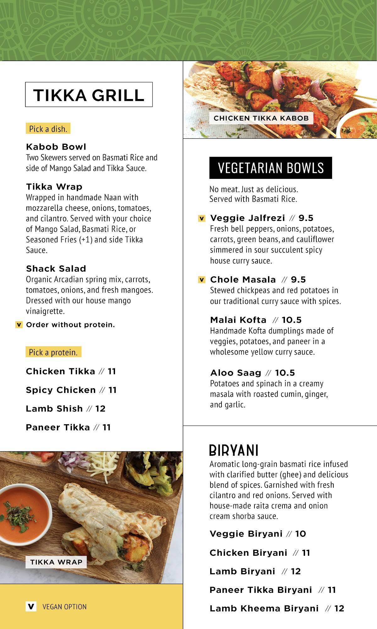Menu at Tikka Shack Indian Grub restaurant, Charlotte