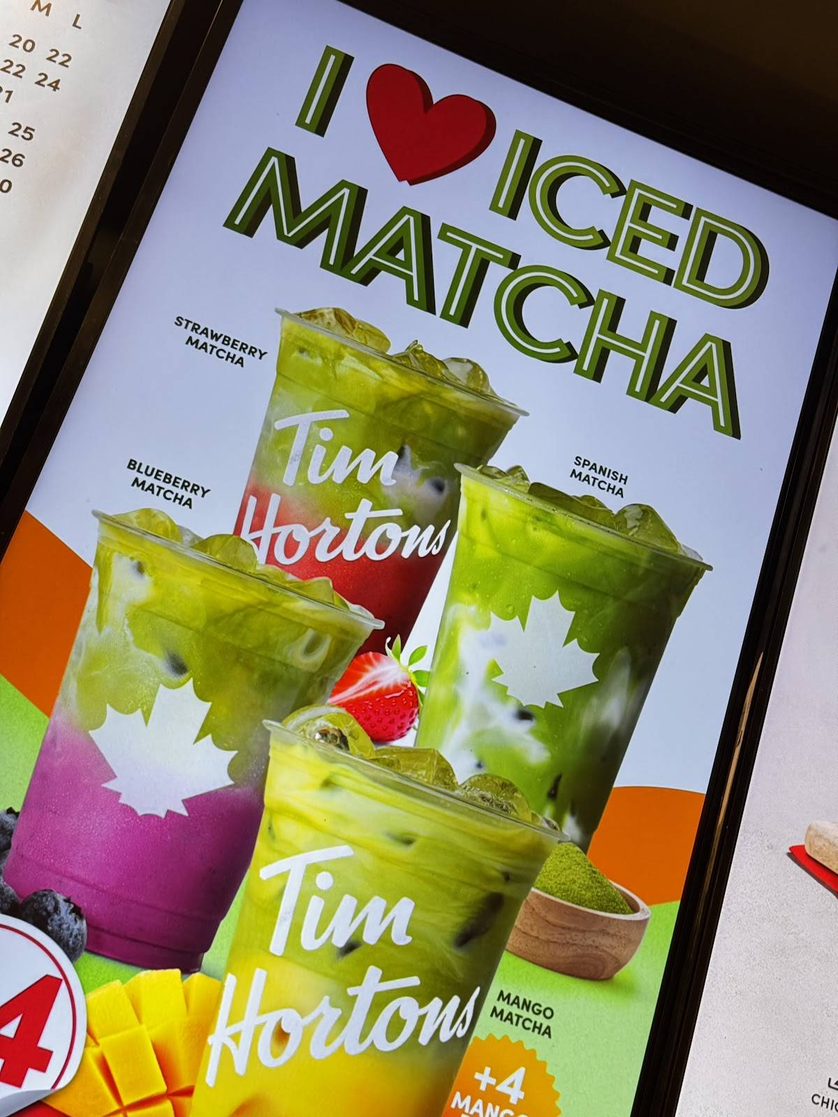 Carta del café Tim Hortons - Mall of Emirates, Dubai
