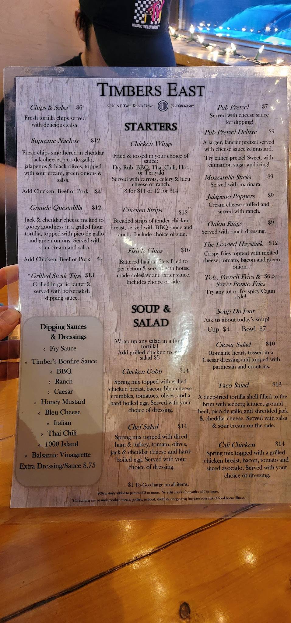 Menu at Timbers pub & bar, Bend