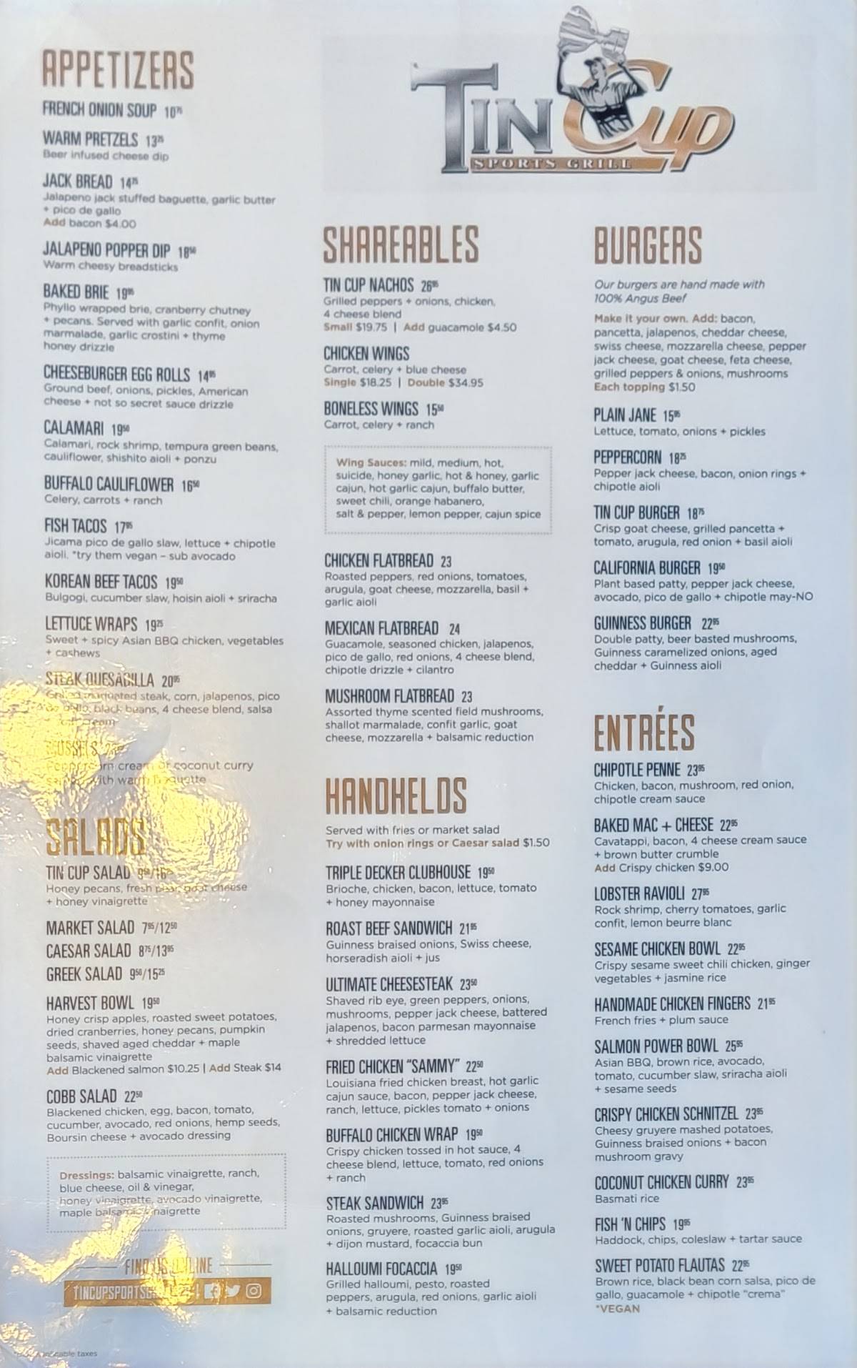 Menu at Tin Cup Sports Grill pub & bar, Oakville, North Service Rd W