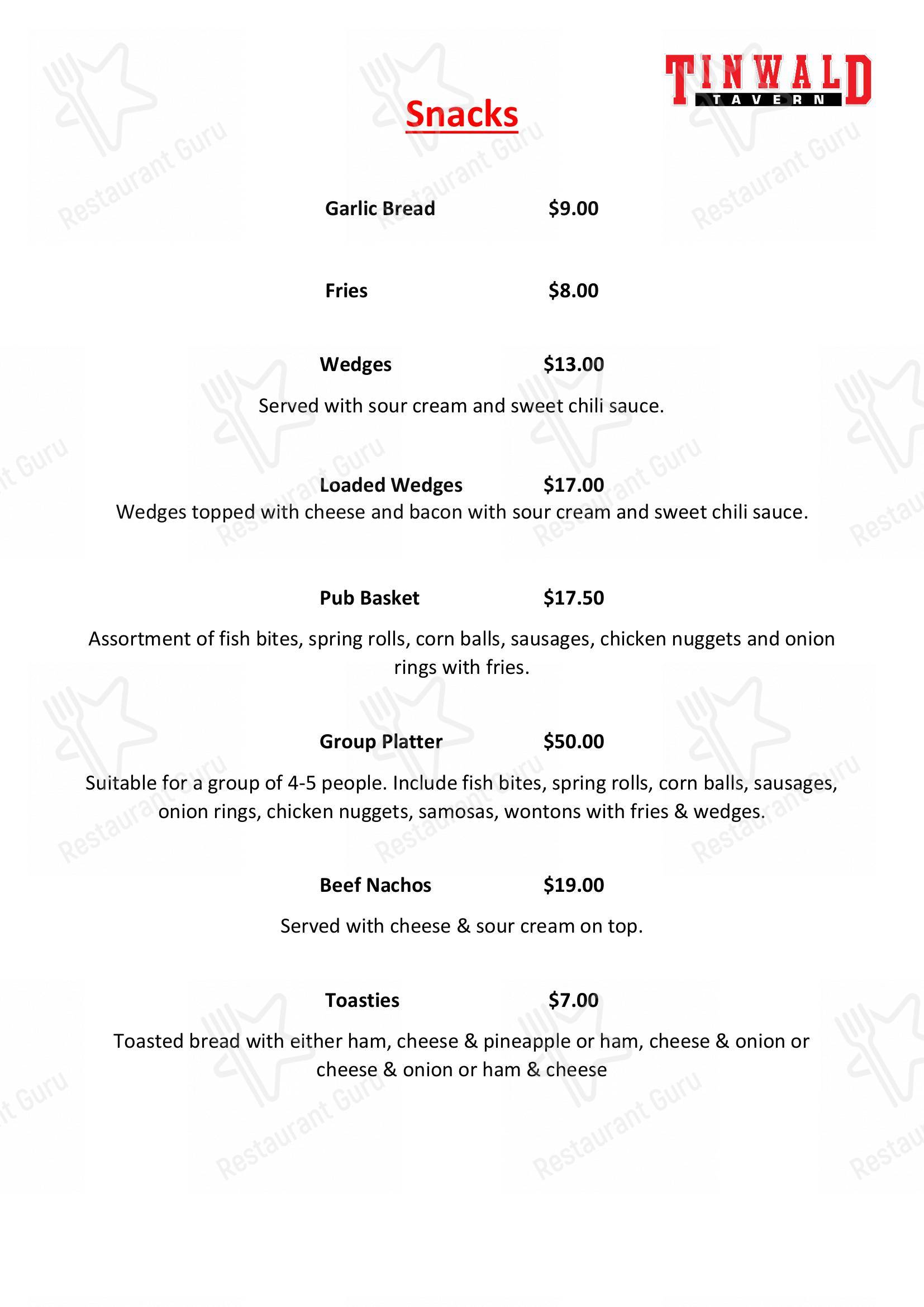 Menu at Tinwald Tavern Bar, Ashburton