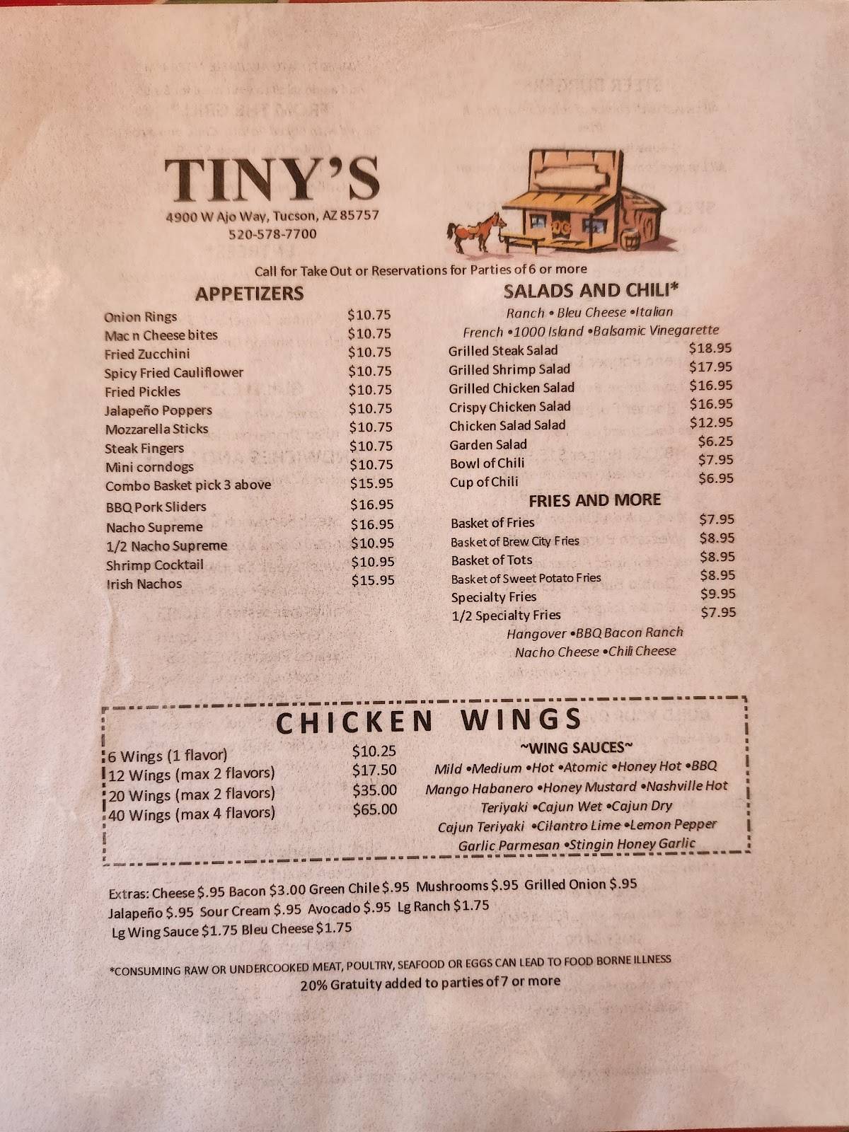 Menu at Tiny's Family Restaurant, Tucson