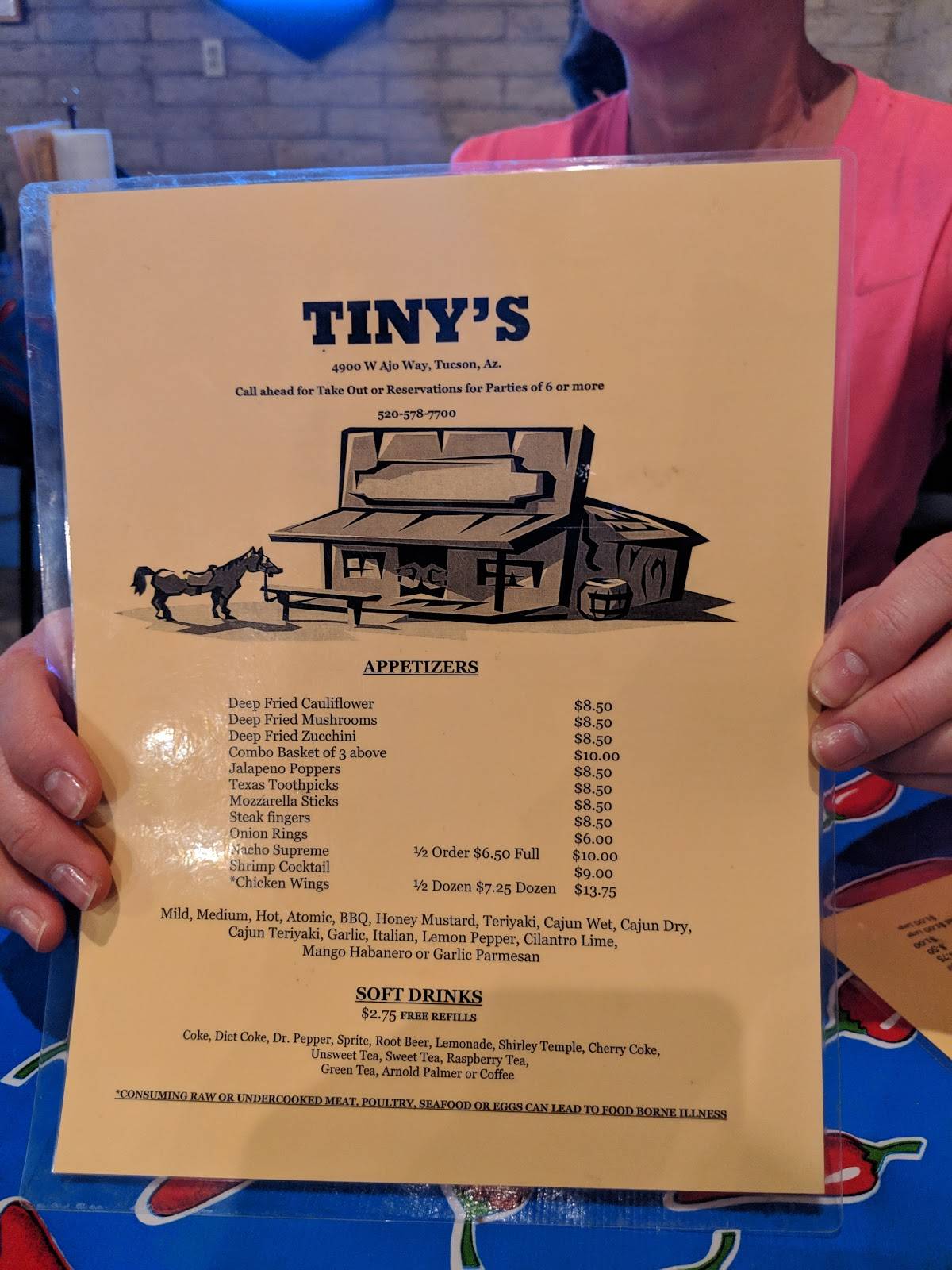 Menu at Tiny's Family Restaurant, Tucson