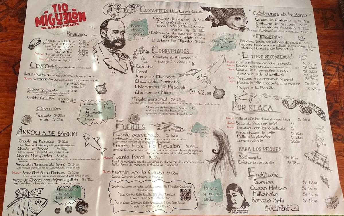 Carta del restaurante Tío Miguelón, Arequipa
