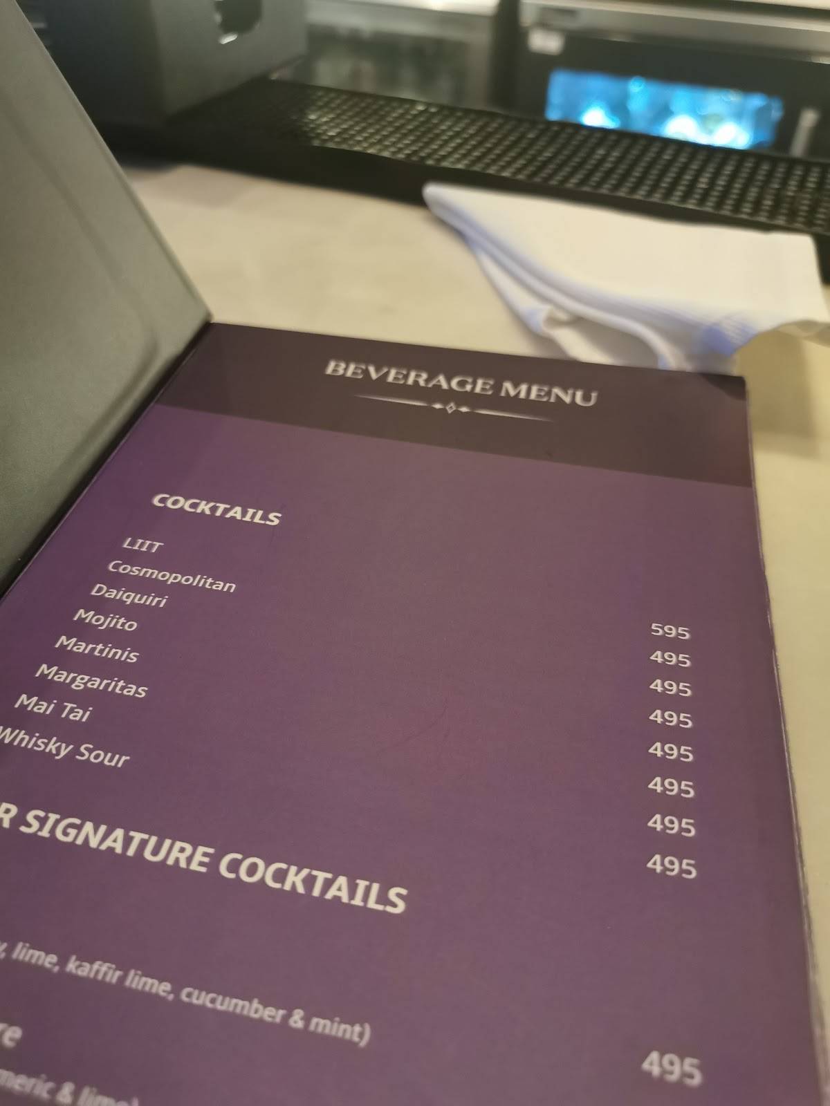 Menu at Tipple, Delhi, Vivanta Dwarka