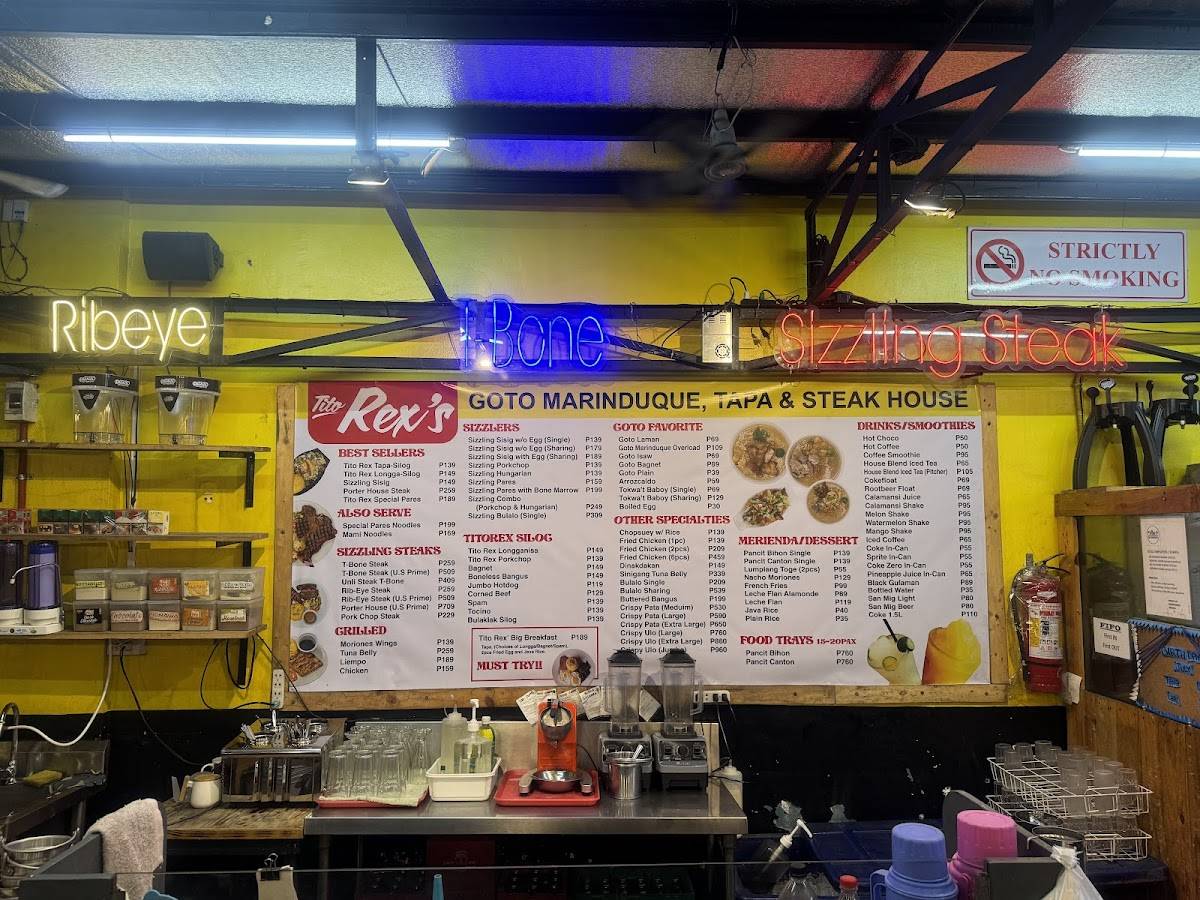 Menu at Tito Rex’s Gil Fernando restaurant, Marikina