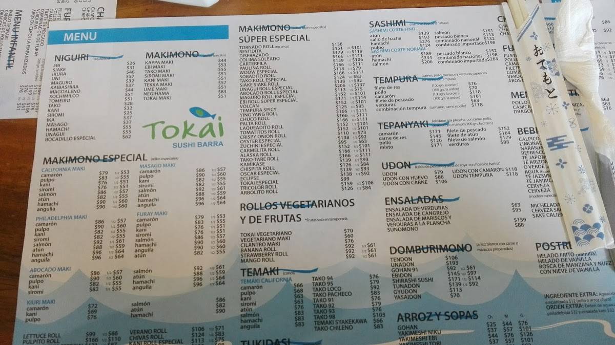 Carta del restaurante Tokai Chapalita, Zapopan, Av Guadalupe 1591