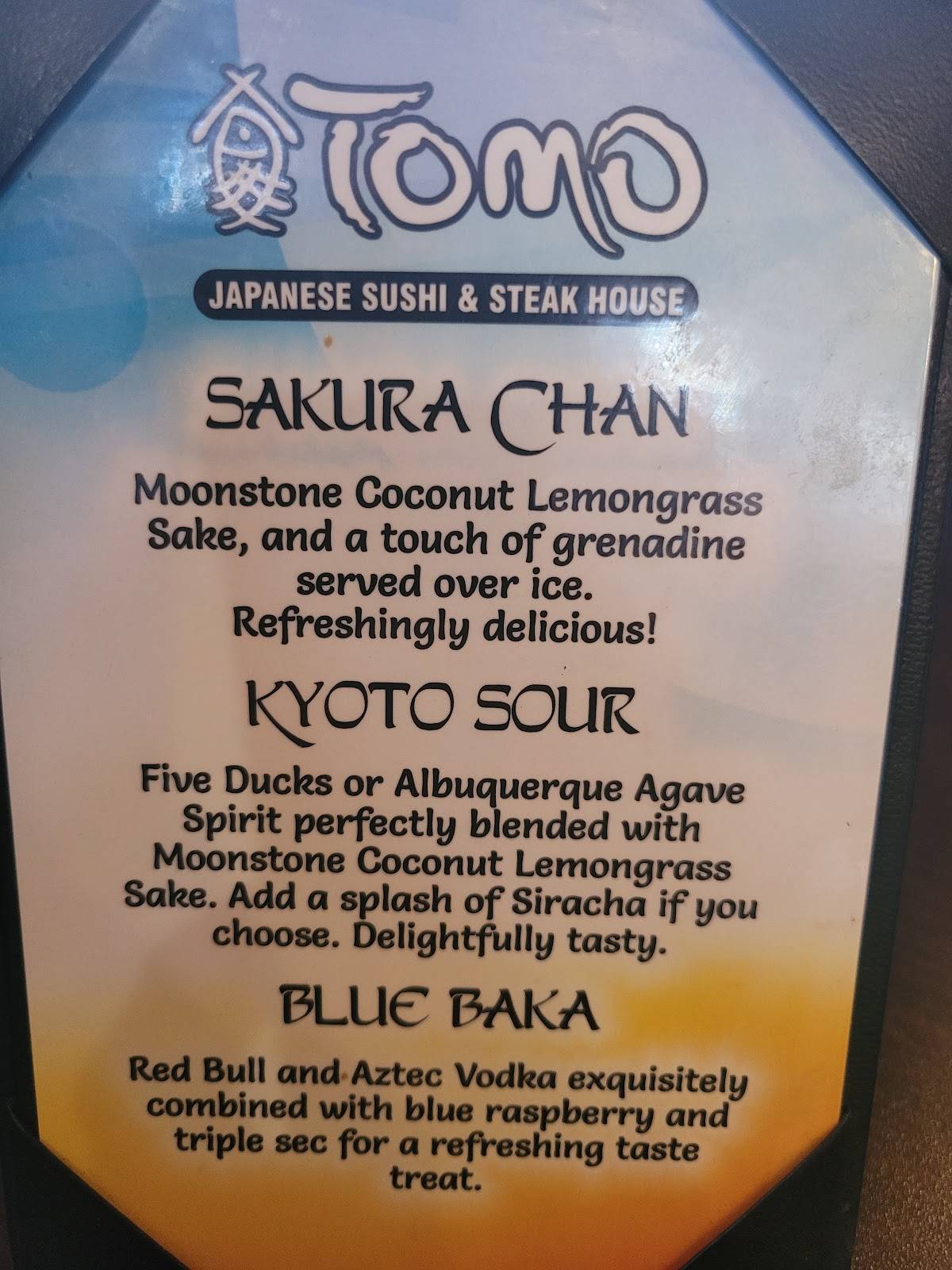 Menu at Tomo Sushi and Steakhouse, Farmington