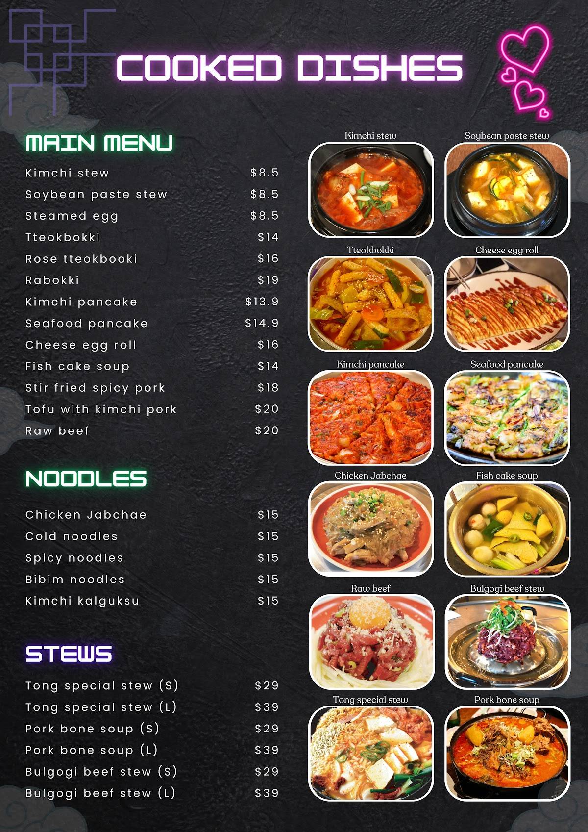 Menu at Tong 86 restaurant, Perth