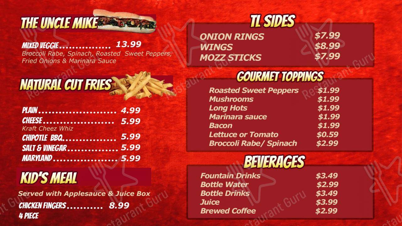 Menu at Tony Luke's restaurant, Ocean City, 3324 Coastal Hwy