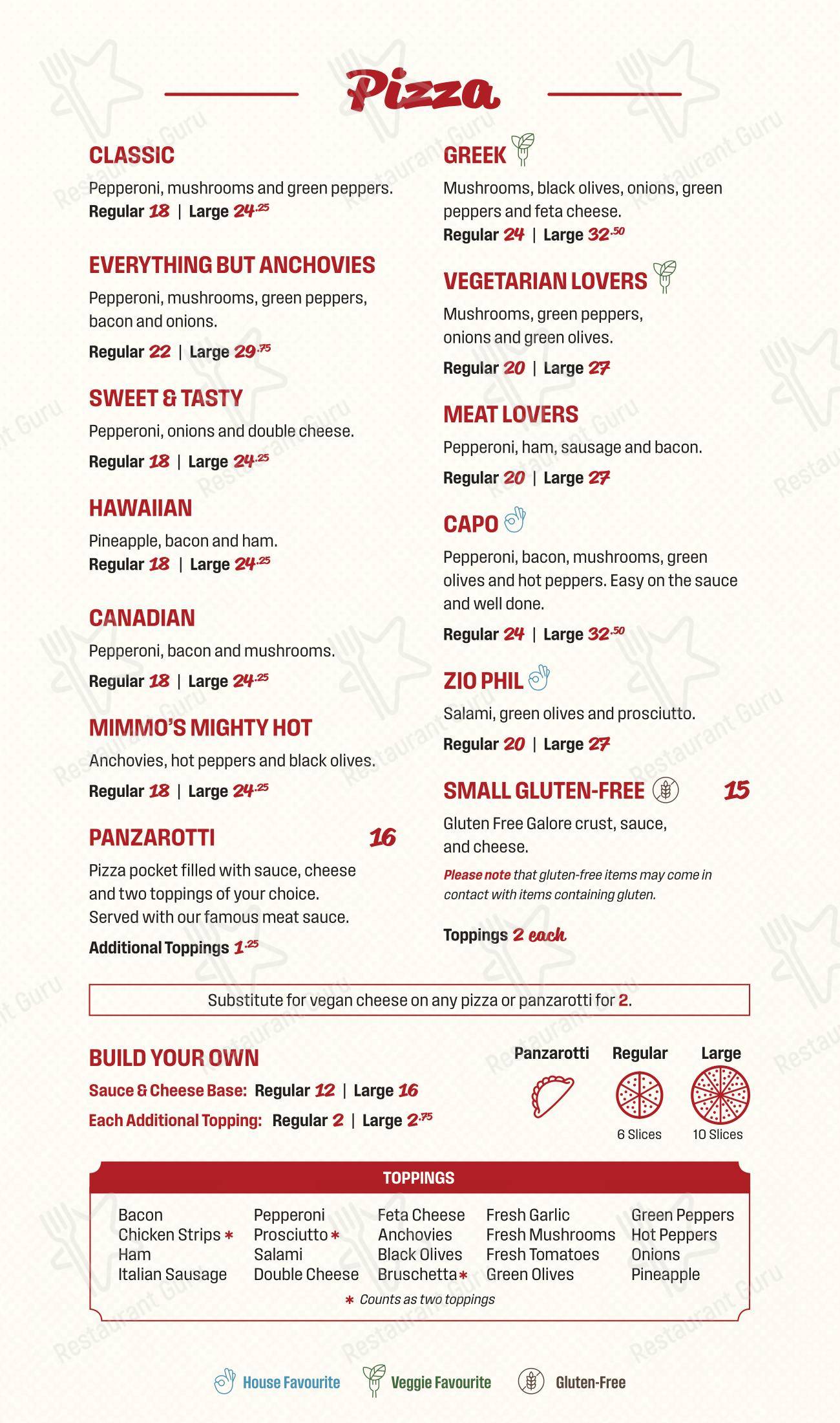 Menu at Tony V's Pizza & Restaurant, Sudbury