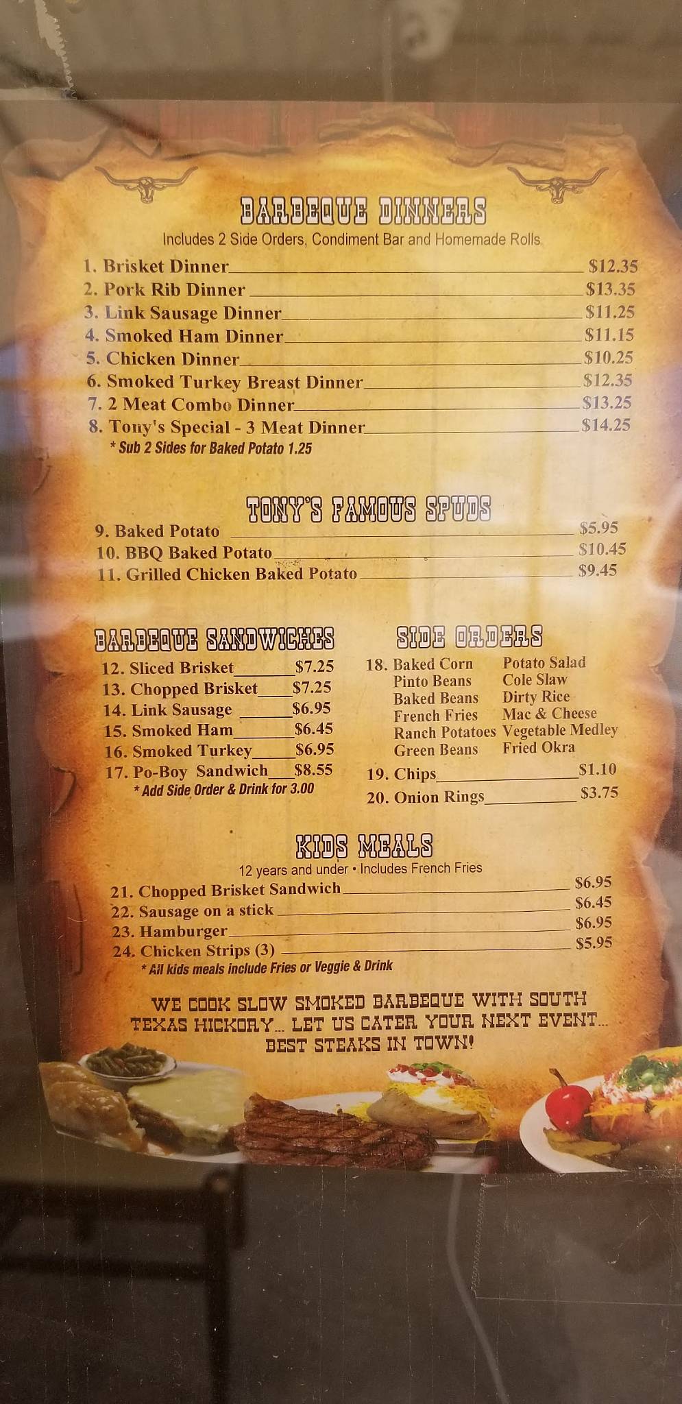 Menu at Tony's BBQ & Steakhouse, Baytown, N Hwy 146