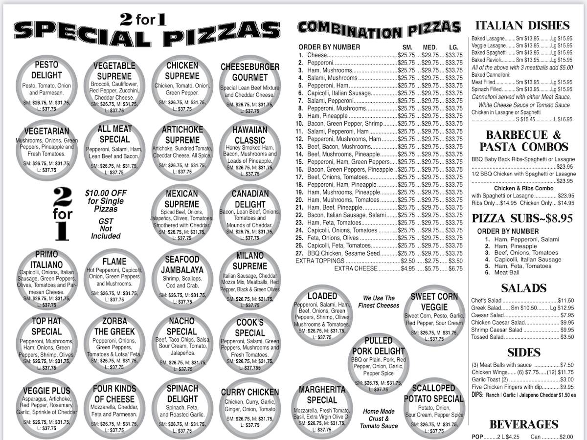 Menu at Top Hat Pizza pizzeria, Squamish, Tantalus Rd