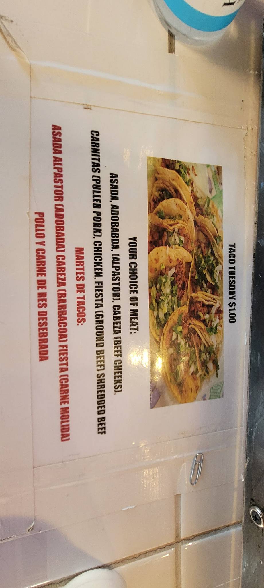 Menu at Mexican Taco Shop restaurant, Topeka, SW 10th Ave