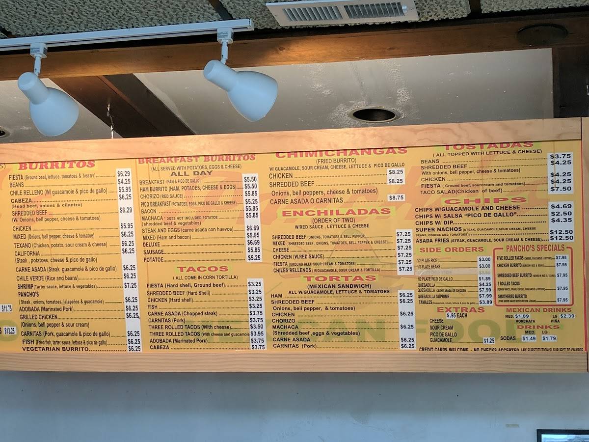 Menu at Mexican Taco Shop restaurant, Topeka, SW 10th Ave
