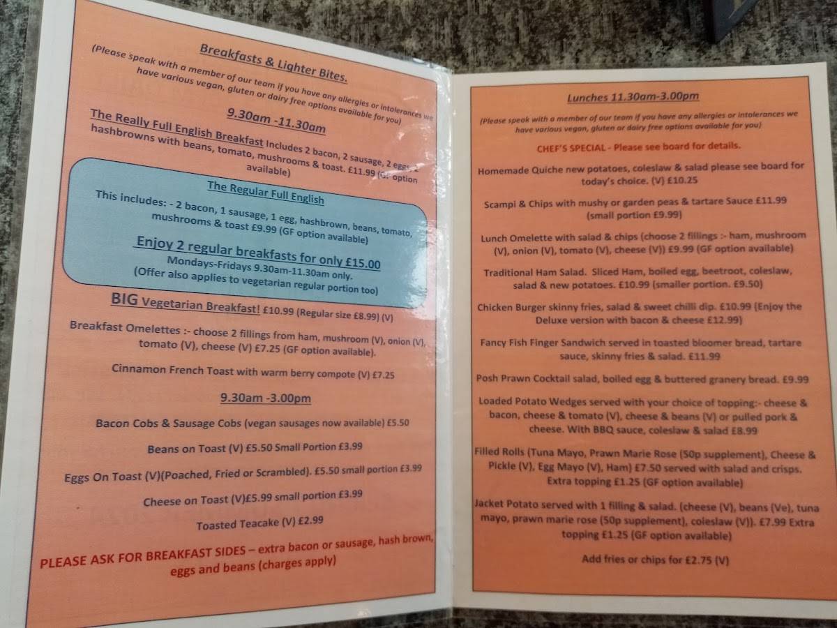 Menu at Topiary Tea Room cafe, England