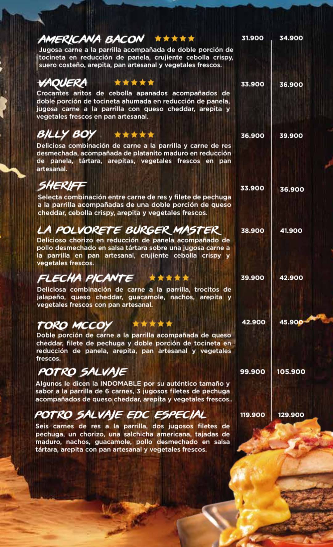 Carta del restaurante Toro McCoy CENTRO MAYOR, Bogotá