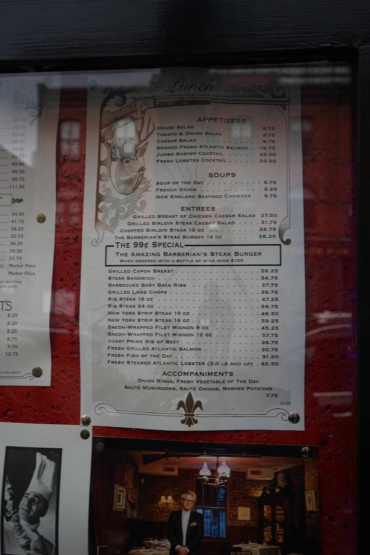 Menu at Barberian's Steak House, Toronto, 7 Elm St