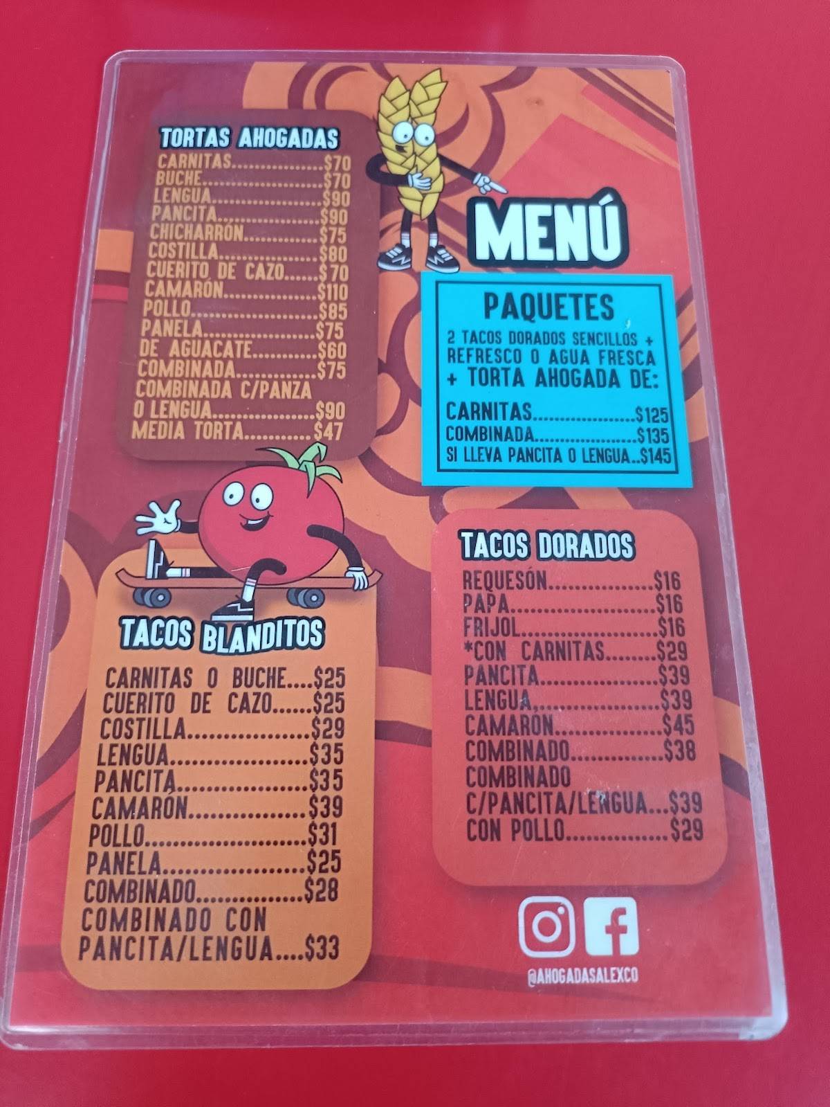 Carta del restaurante Tortas Ahogadas Alex Co, Zapopan, Av 18 del Marzo ...