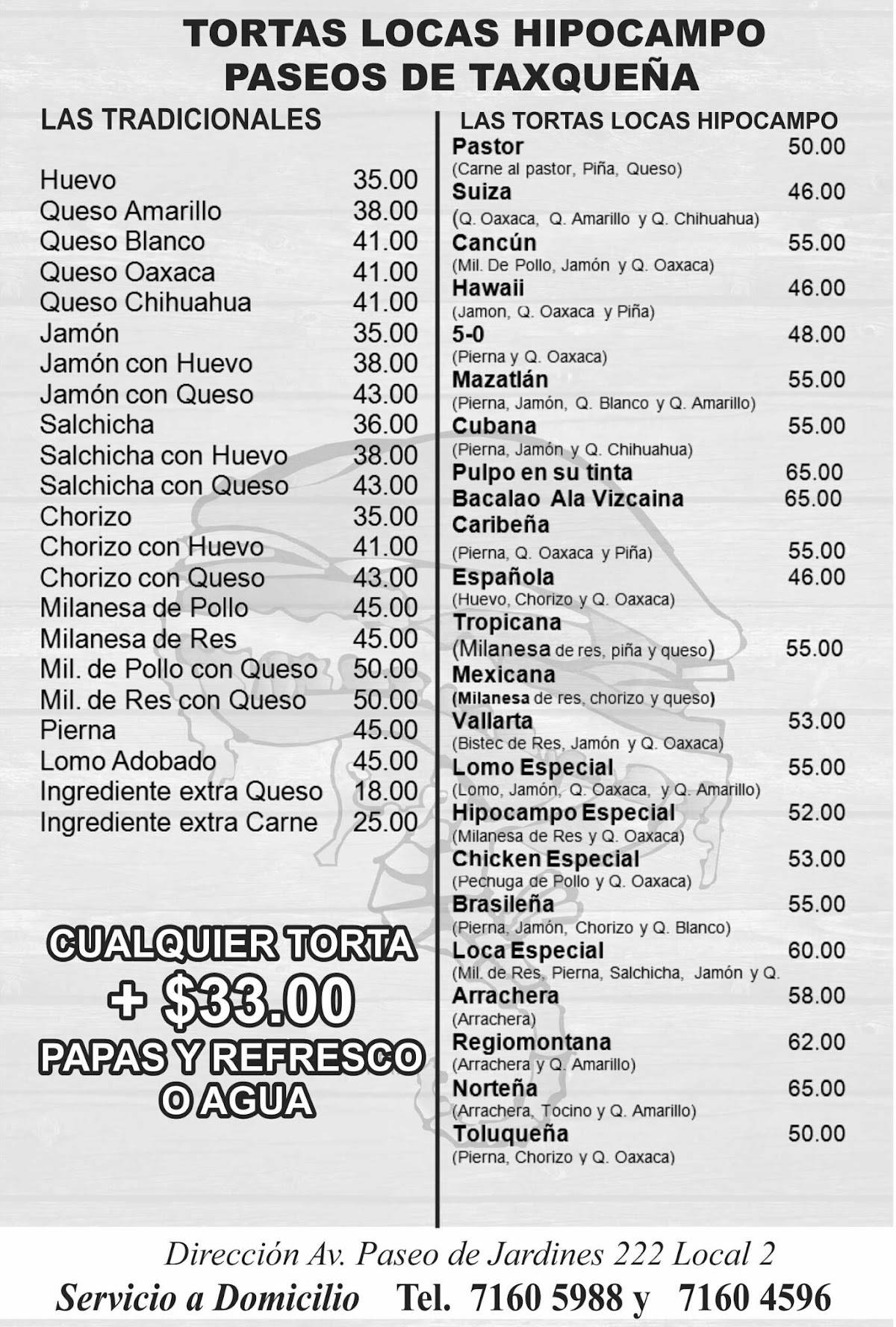 Menu at Tortas Locas restaurant, Mexico, Av. Paseo de los Jardines 222 ...