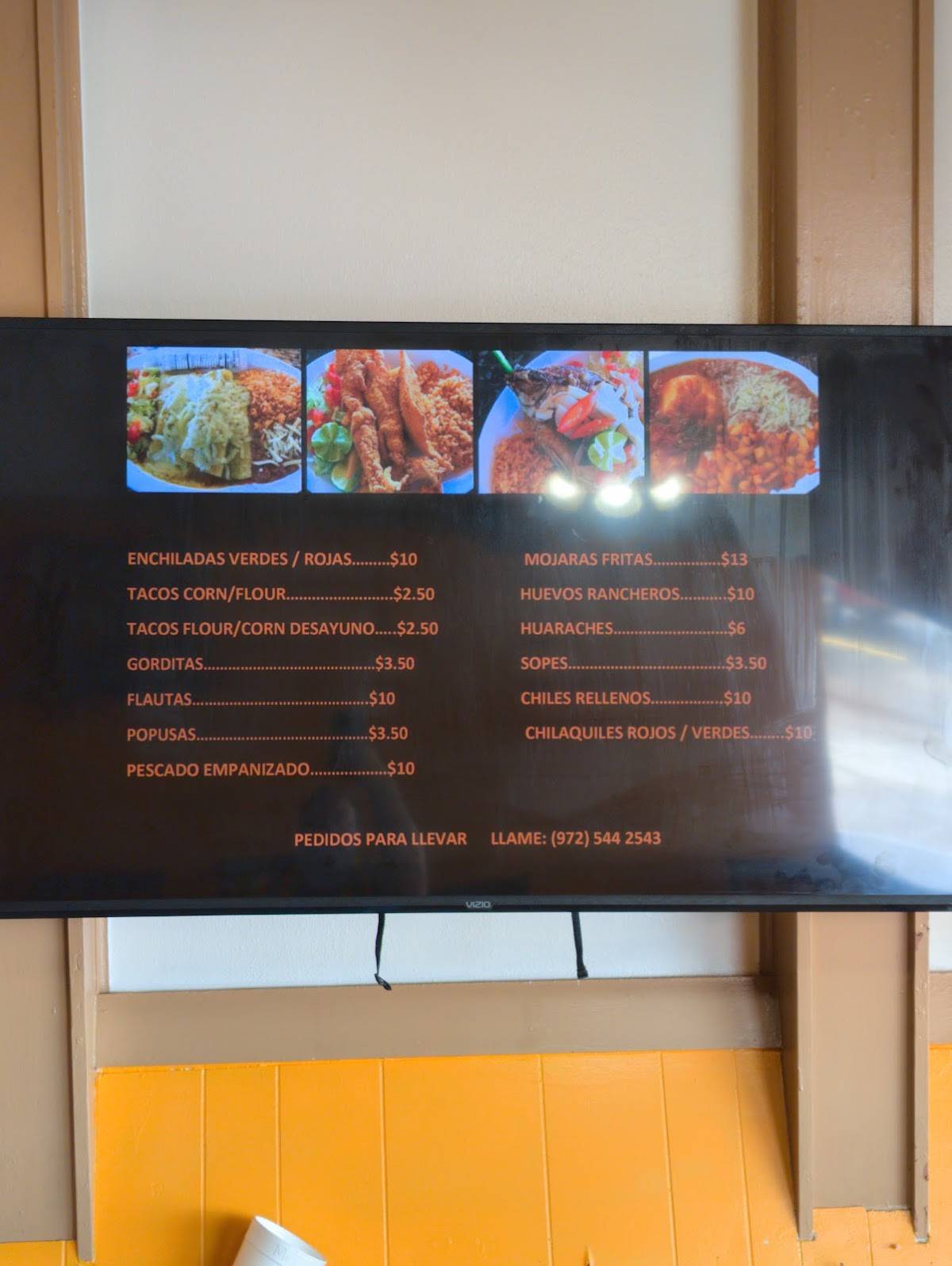 Menu at Tortilleria Alvarez restaurant, Ferris