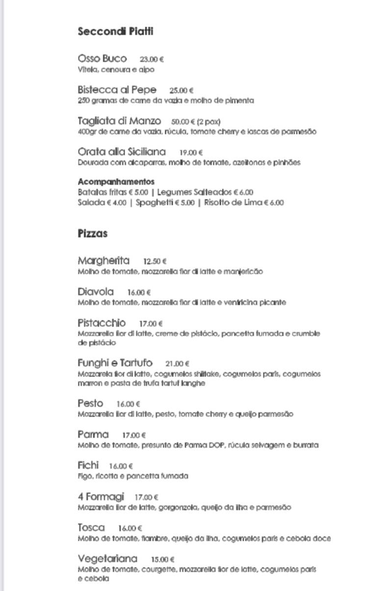 Menu em Tosca Melides restaurante, Melides, N261 2