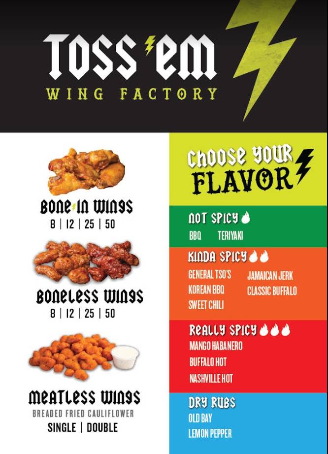 Menu at Toss Em Wing Factory fast food, Berkeley Heights