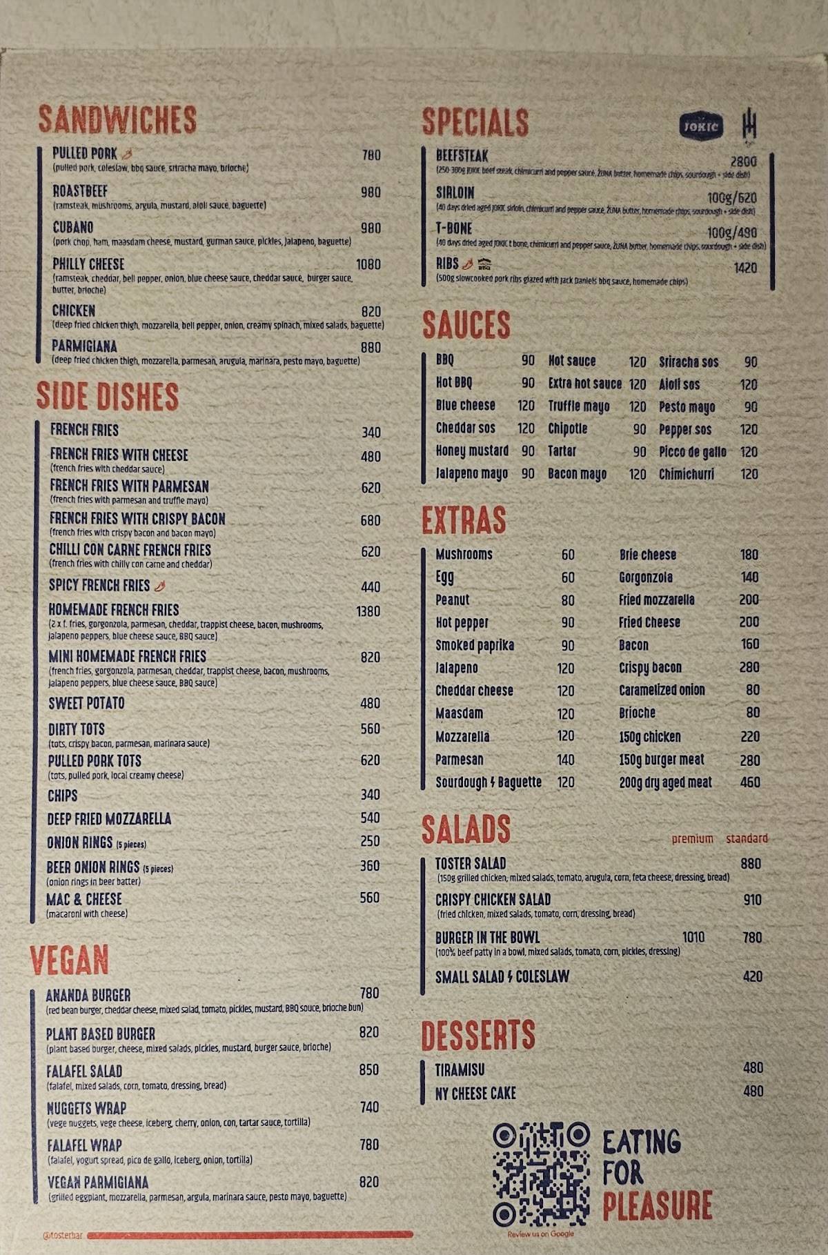 Menu at Toster Bar, Novi Sad, Njegoševa 10