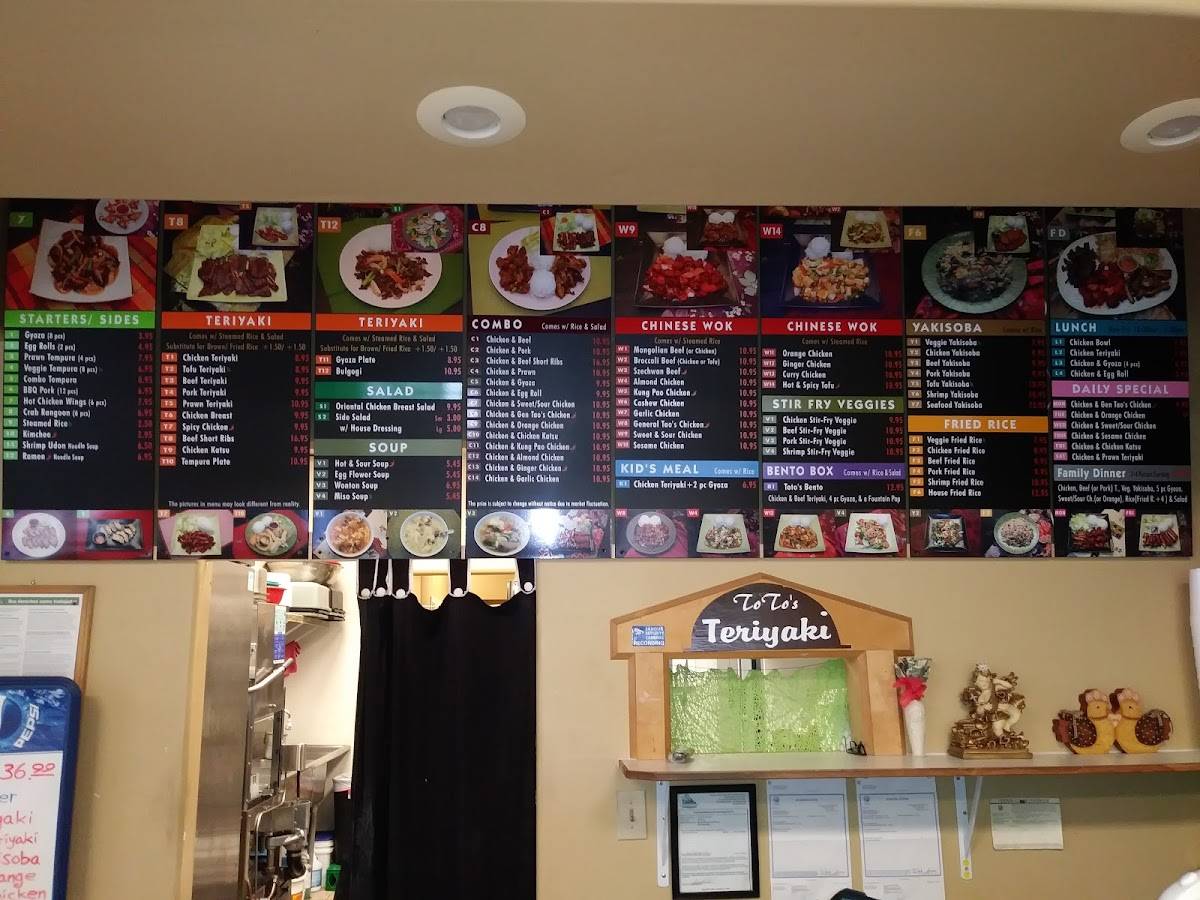 Menu at Toto's Teriyaki & Wok restaurant, Lacey