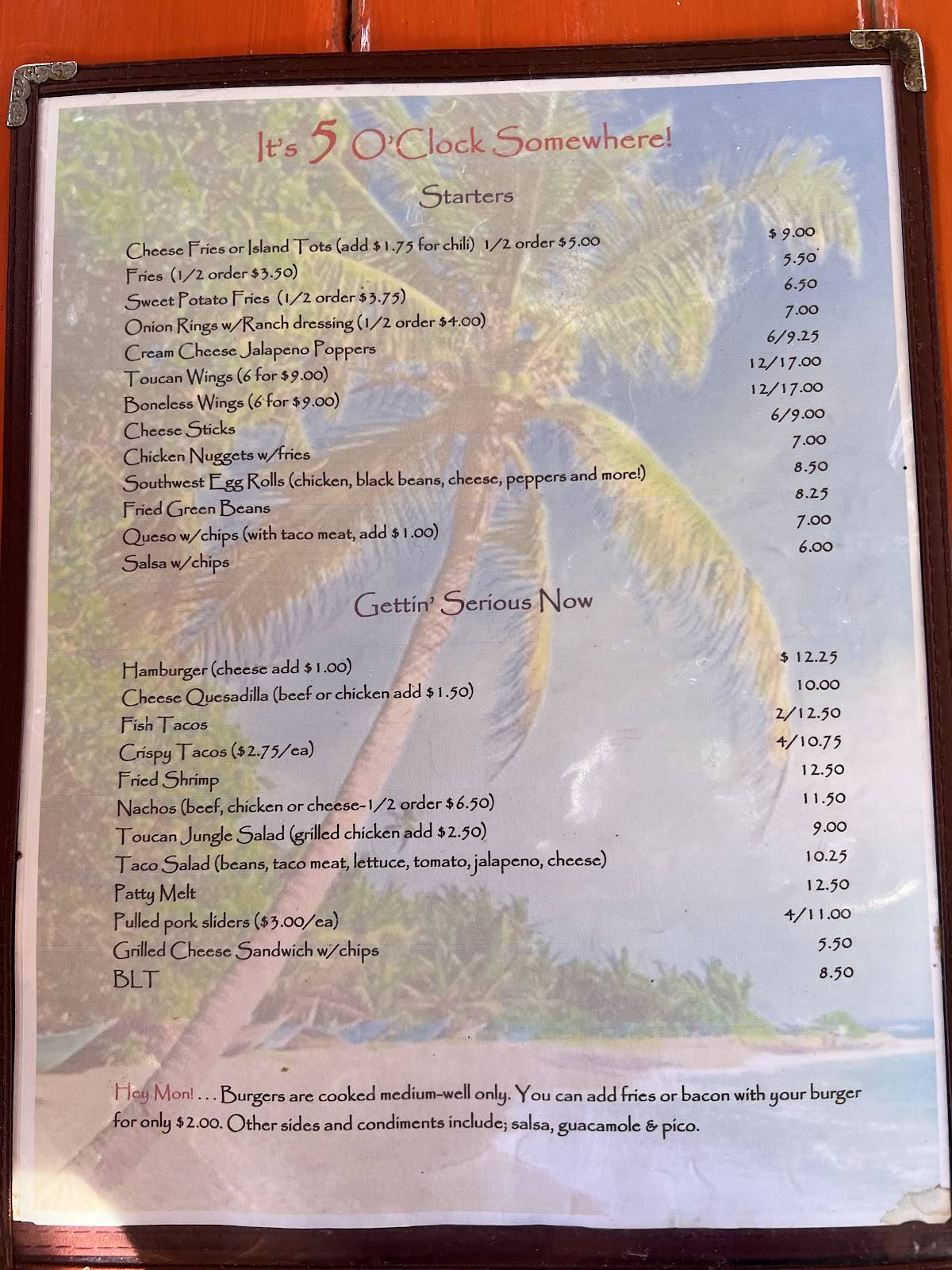 Menu at Toucan Jim's pub & bar, Center Point