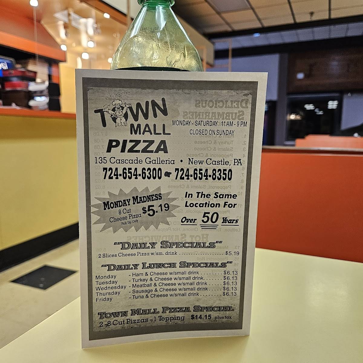 Menu at Town Mall Pizza restaurant, New Castle, 51 S Beaver St # 35