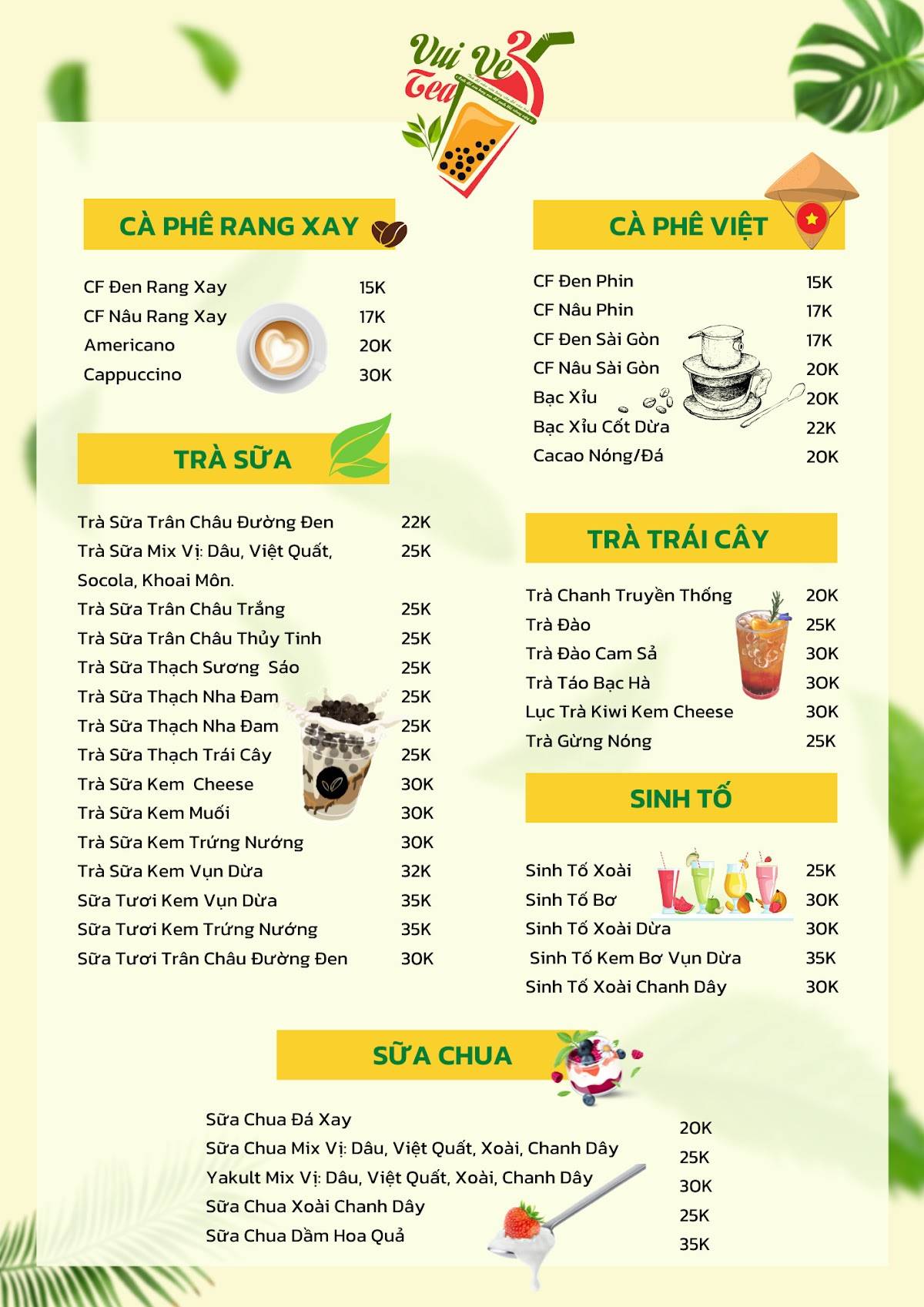 Menu at Trà Sữa VUI VẺ tại Phố đi bộ Đồng Hới cafe, Đồng Hới