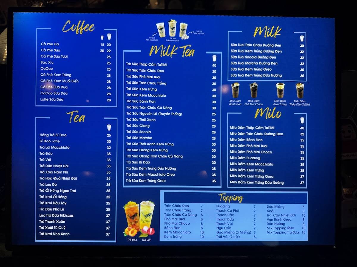 Menu at Trà sữa TuTiMi - Đặng Thùy Trâm, Ho Chi Minh City