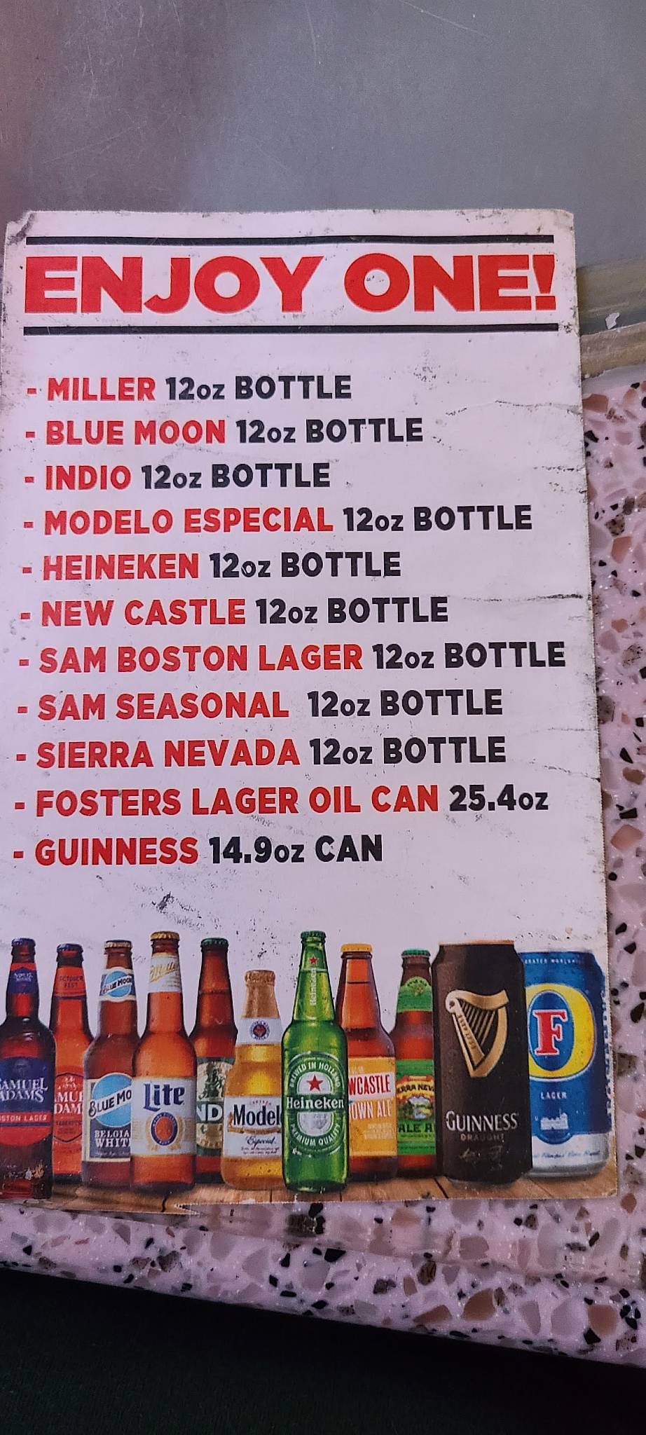 Menu at Track One restaurant, El Paso