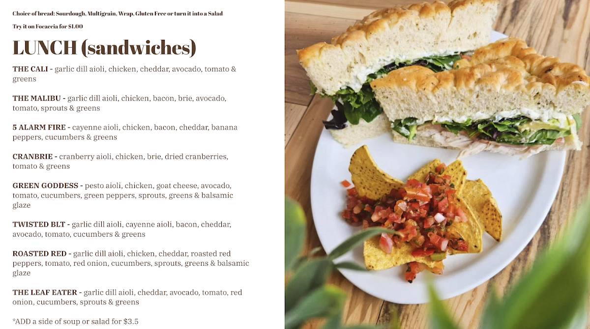 Menu at Trail Coffee Co. cafe, Trail