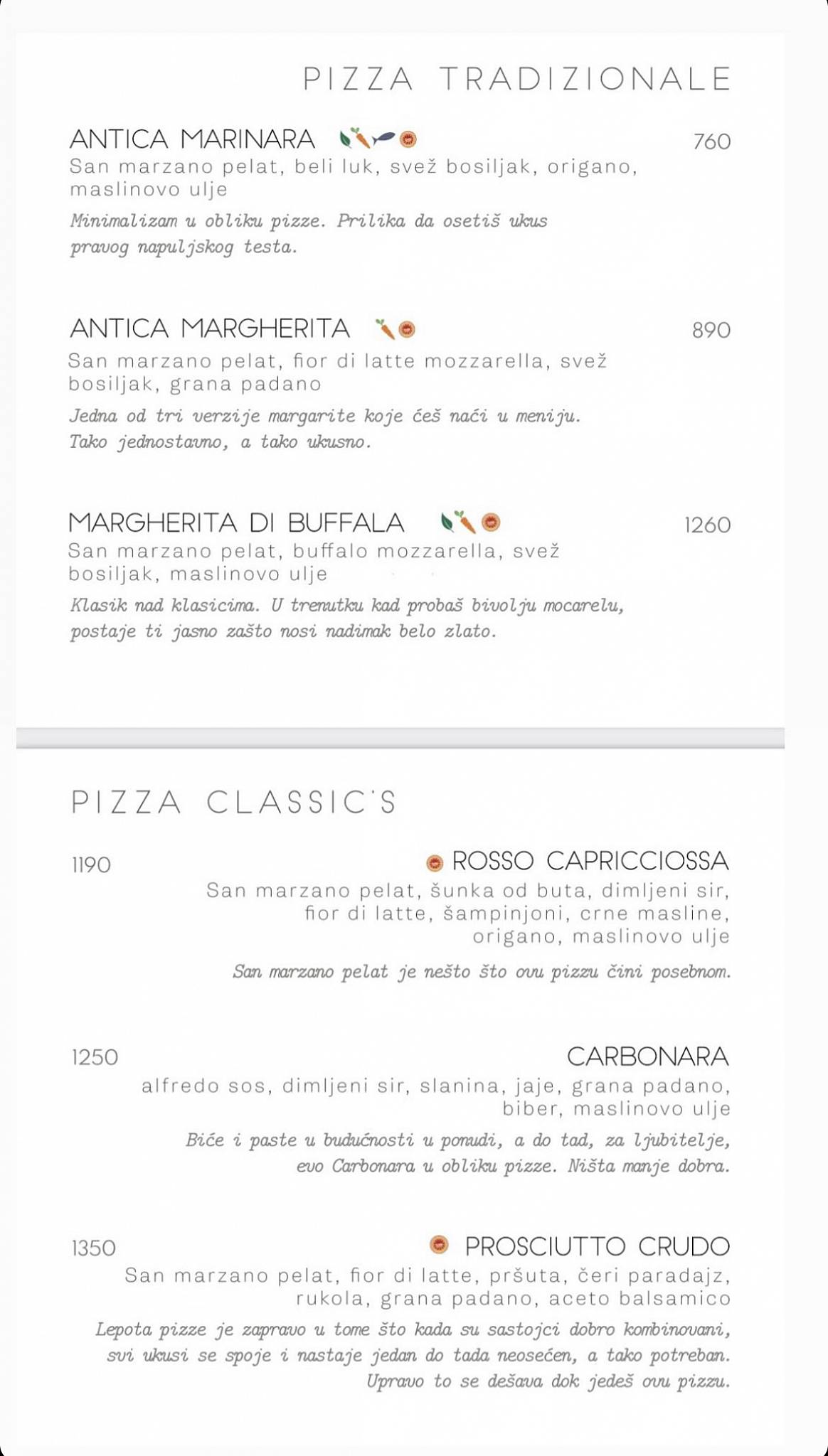 Menu at Tramontana pizza & wine bar, Novi Sad