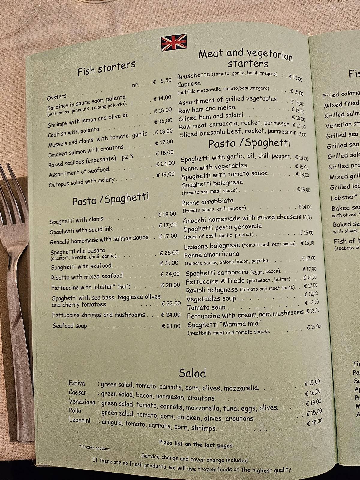 Menu au Trattoria Ai Leoncini pizzeria, Venise