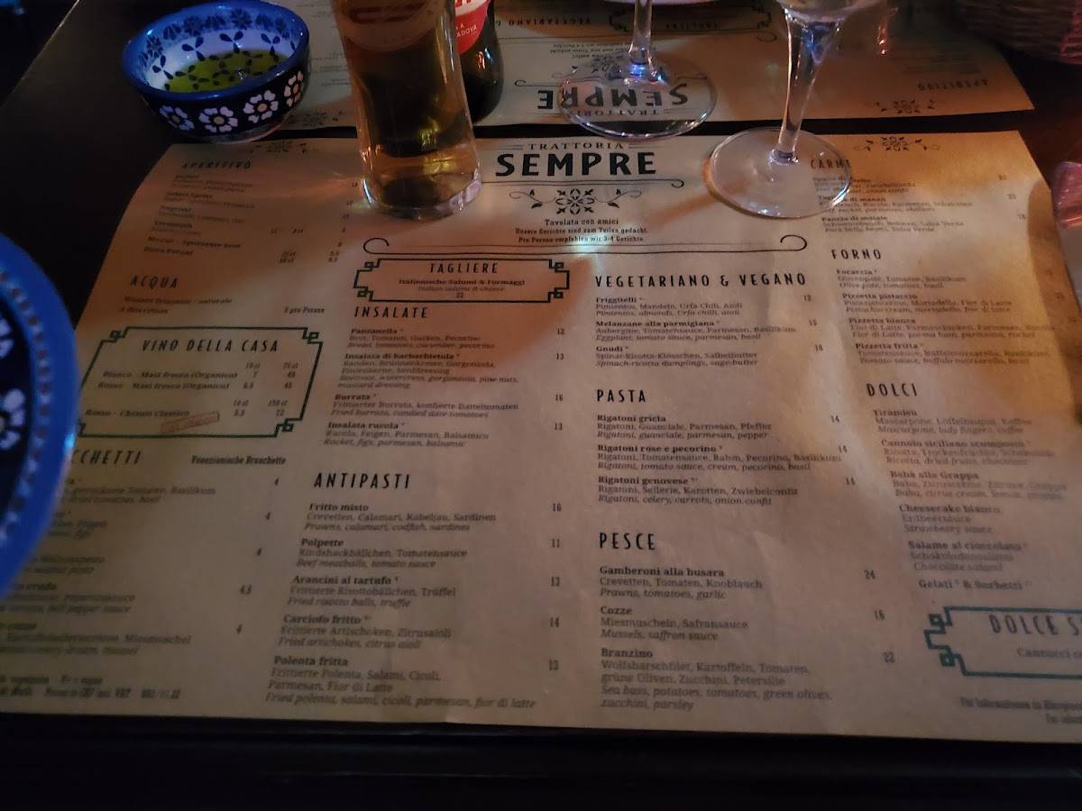 Speisekarte von Trattoria Sempre, Zürich