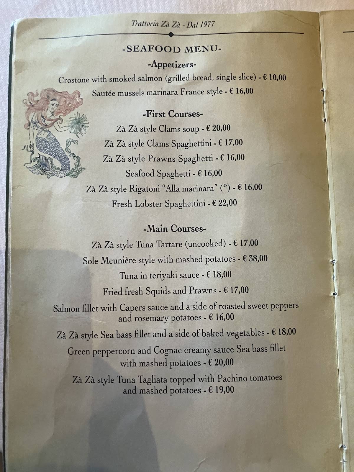Menu da Zà Zà ristorante, Firenze, Piazza del Mercato Centrale