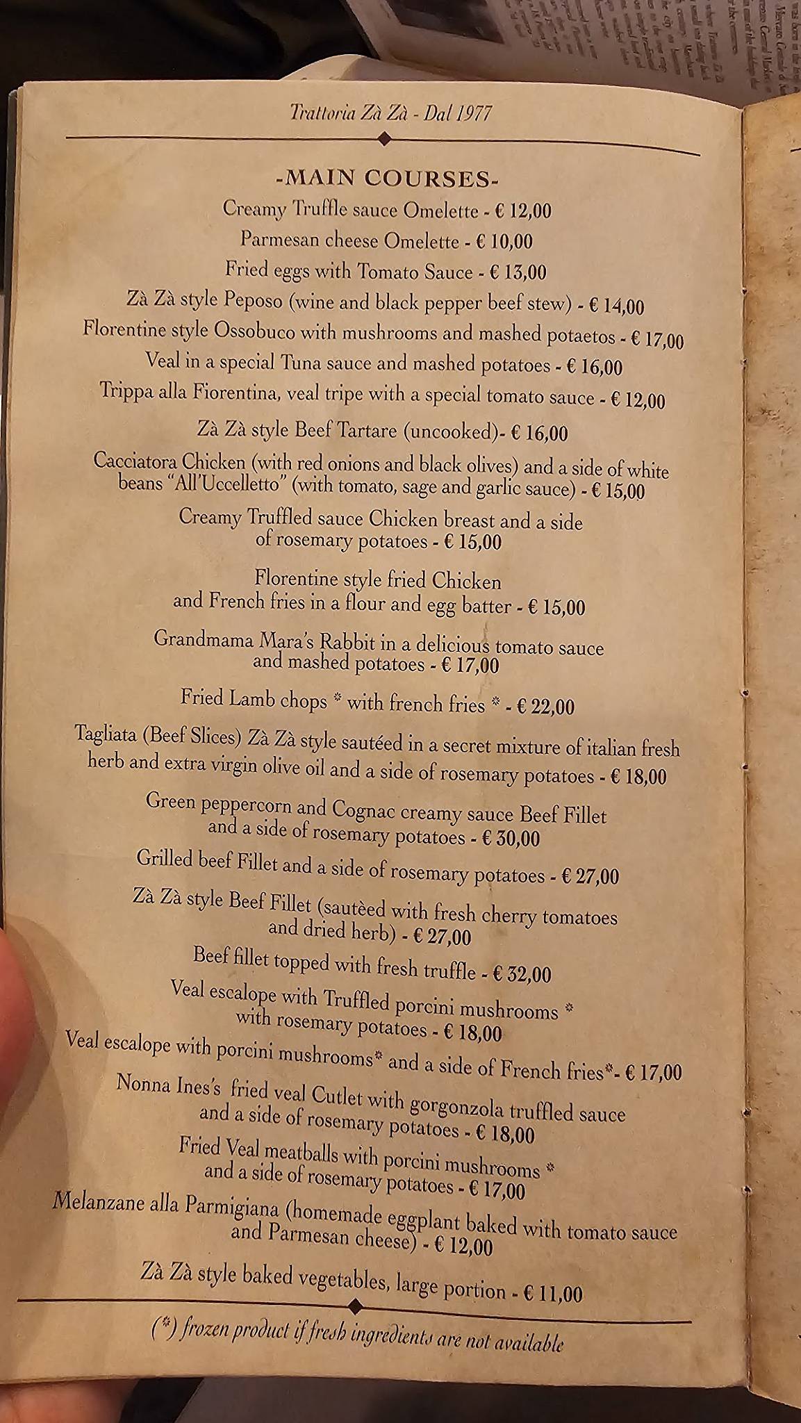 Speisekarte von Trattoria Zà Zà restaurant, Florenz, Piazza del Mercato ...