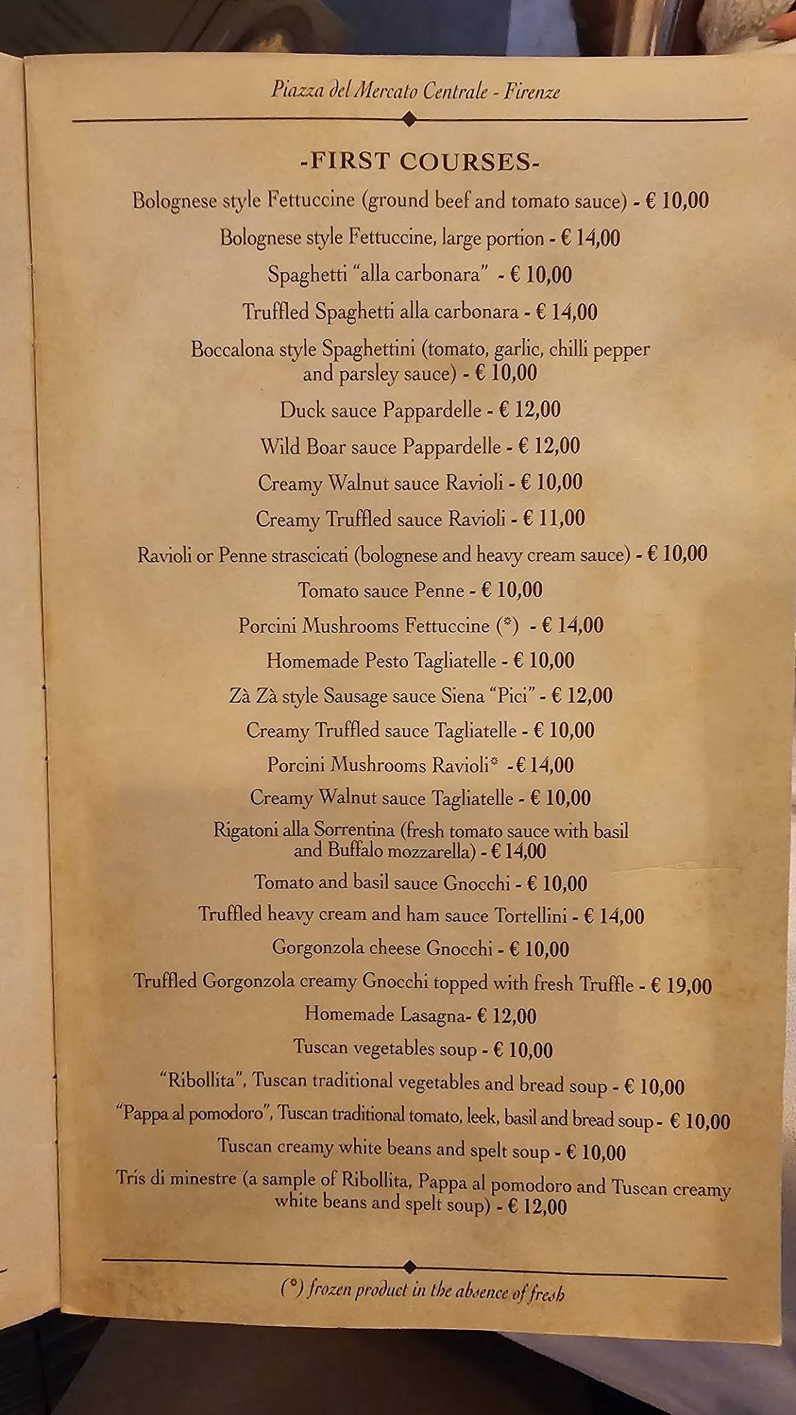 Speisekarte von Trattoria Zà Zà restaurant, Florenz, Piazza del Mercato ...