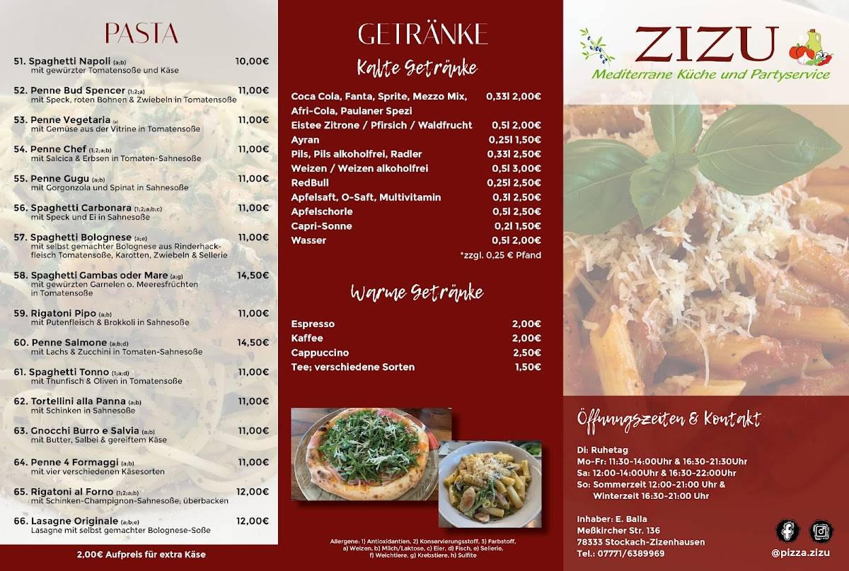 Speisekarte von Trattoria Zizu pizza, Stockach